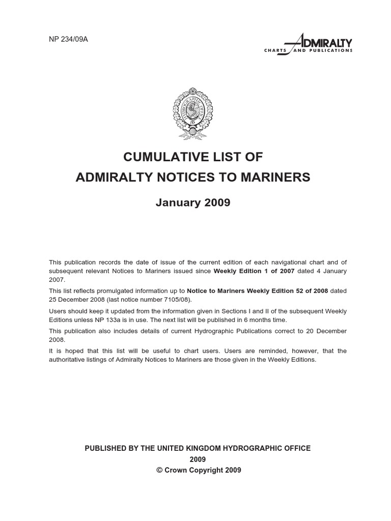Cumulative List of Admiralty Notices To Mariners | PDF | Hydrography ...