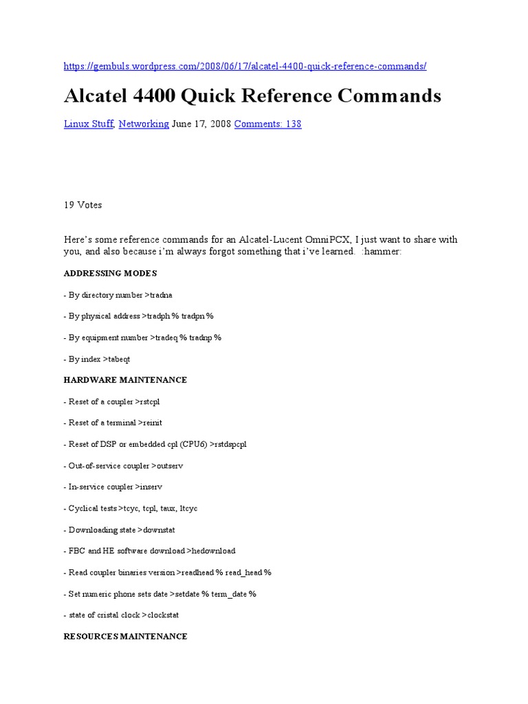 Alcatel 4400 Quick Reference Commands | PDF | Computer Network | System