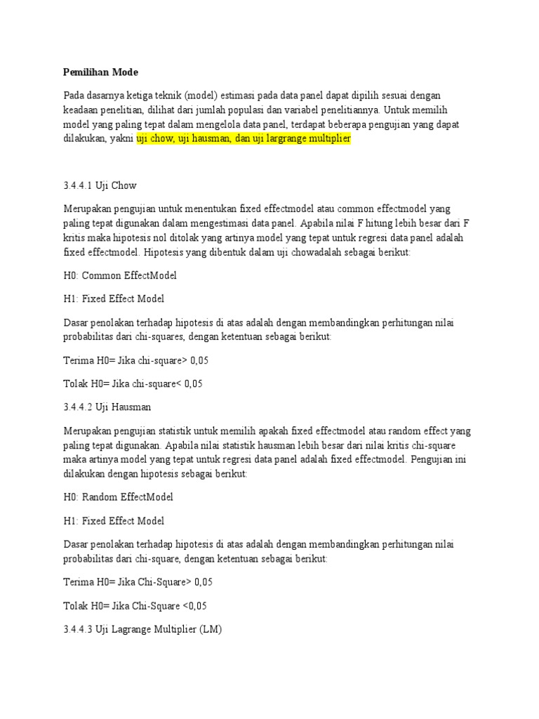 Uji Pemilihan Model Data Panel Eviews | PDF
