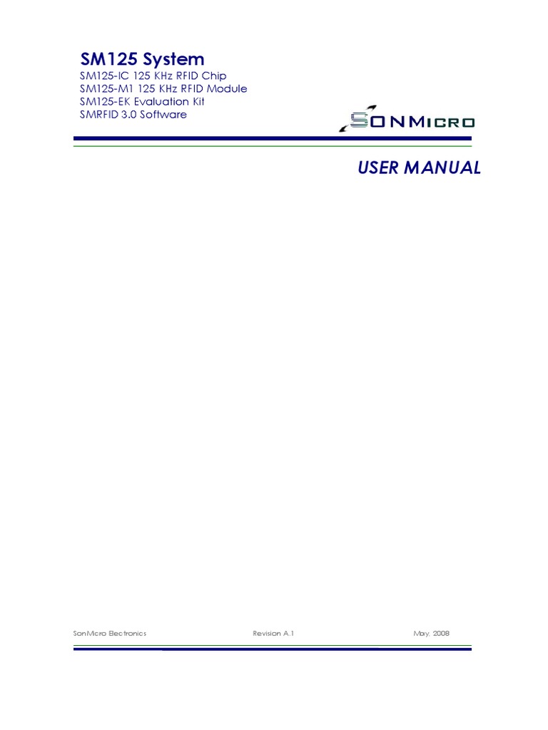 Sm125 System: Sm125-Ic 125 KHZ Rfid Chip Sm125-M1 125 KHZ Rfid Module Sm125-Ek Evaluation Kit ...
