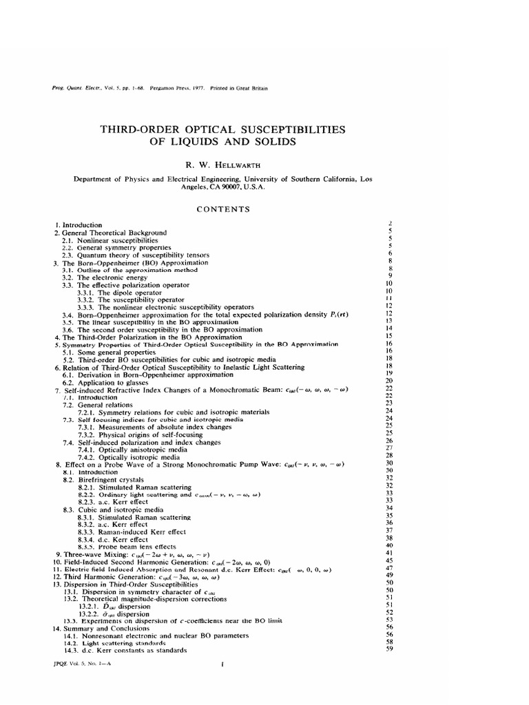 Third-Order Optical Susceptibilities of Liquids and Solids | PDF | Nonlinear Optics ...