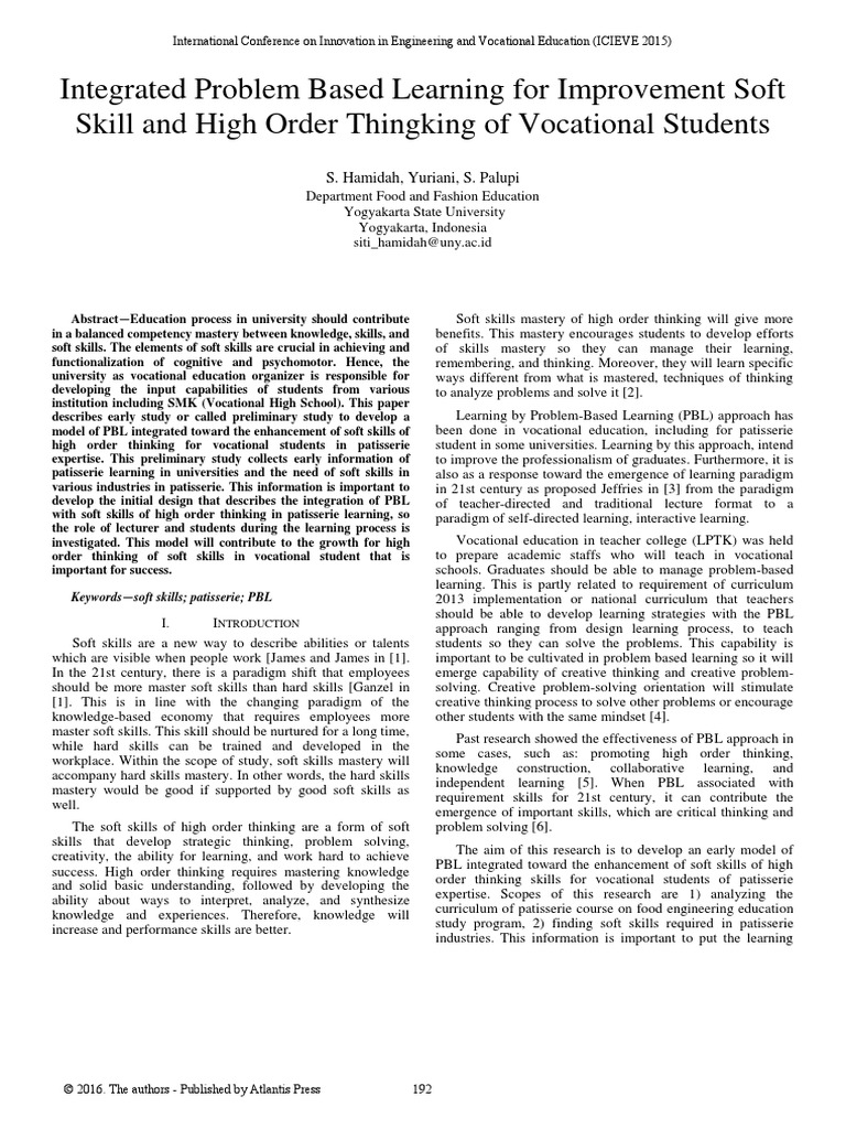 Integrated Problem Based Learning For Improvement Soft Skill and High ...