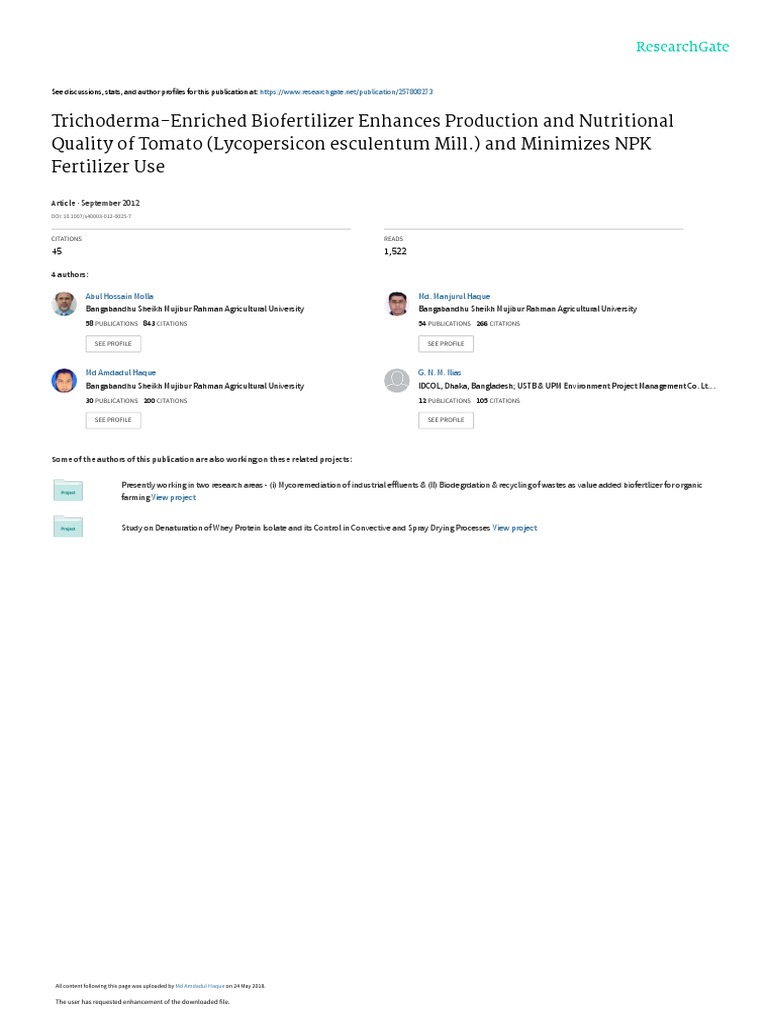 Trichoderma-Enriched Biofertilizer Enhances Produc | PDF | Fertilizer ...