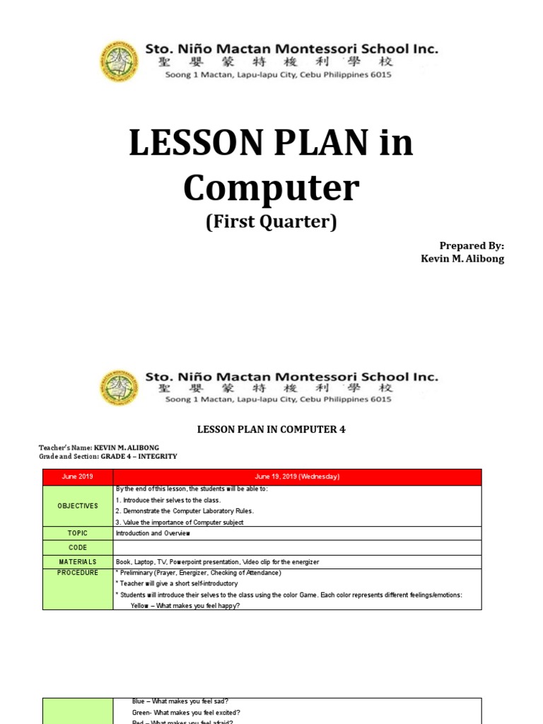 Grade 4-10 Computer Lesson Plans | PDF | Brainstorming | Lesson Plan