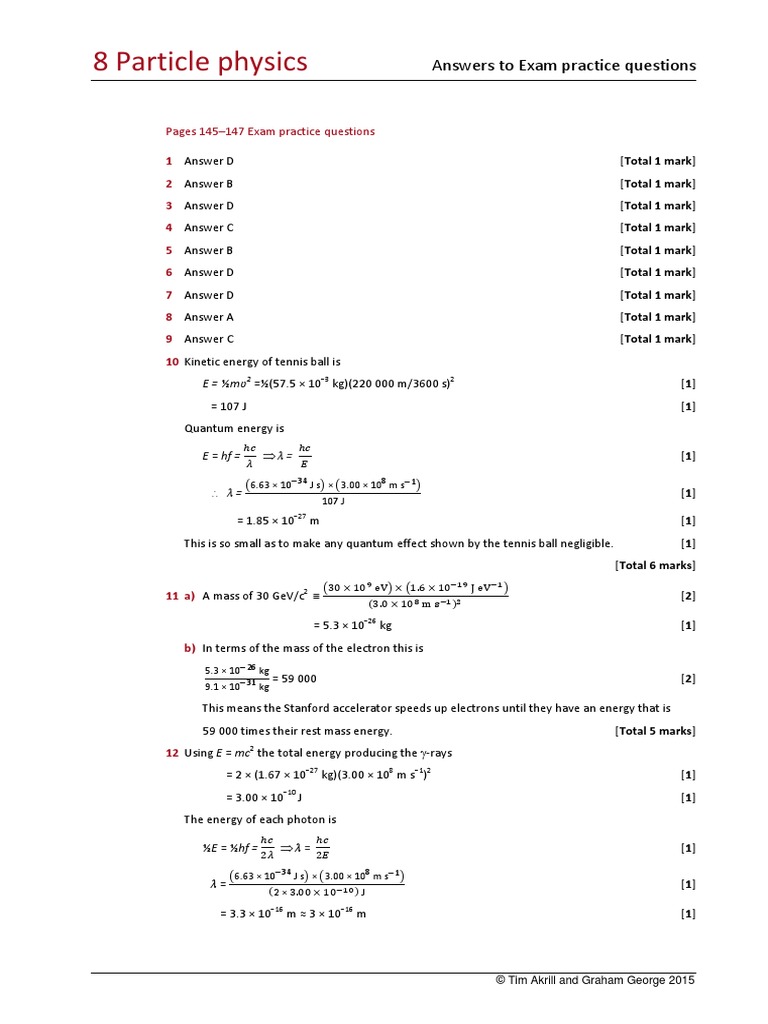 8 Particle Physics: Answers To Exam Practice Questions | PDF ...