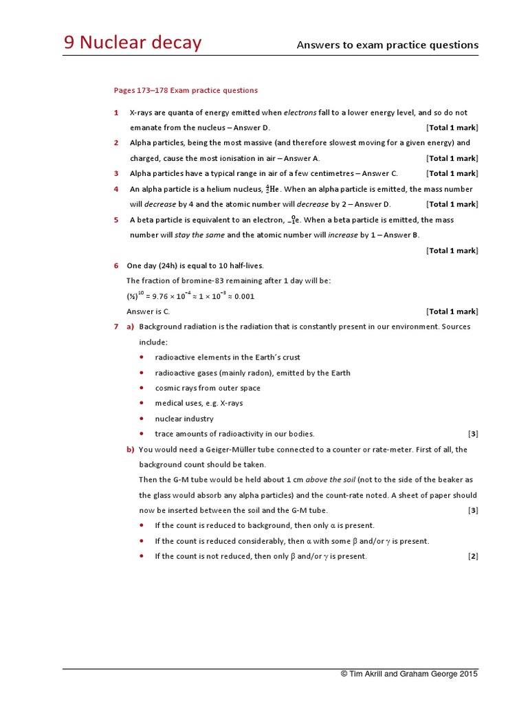 9 Nuclear Decay: Answers To Exam Practice Questions | PDF | Radioactive ...