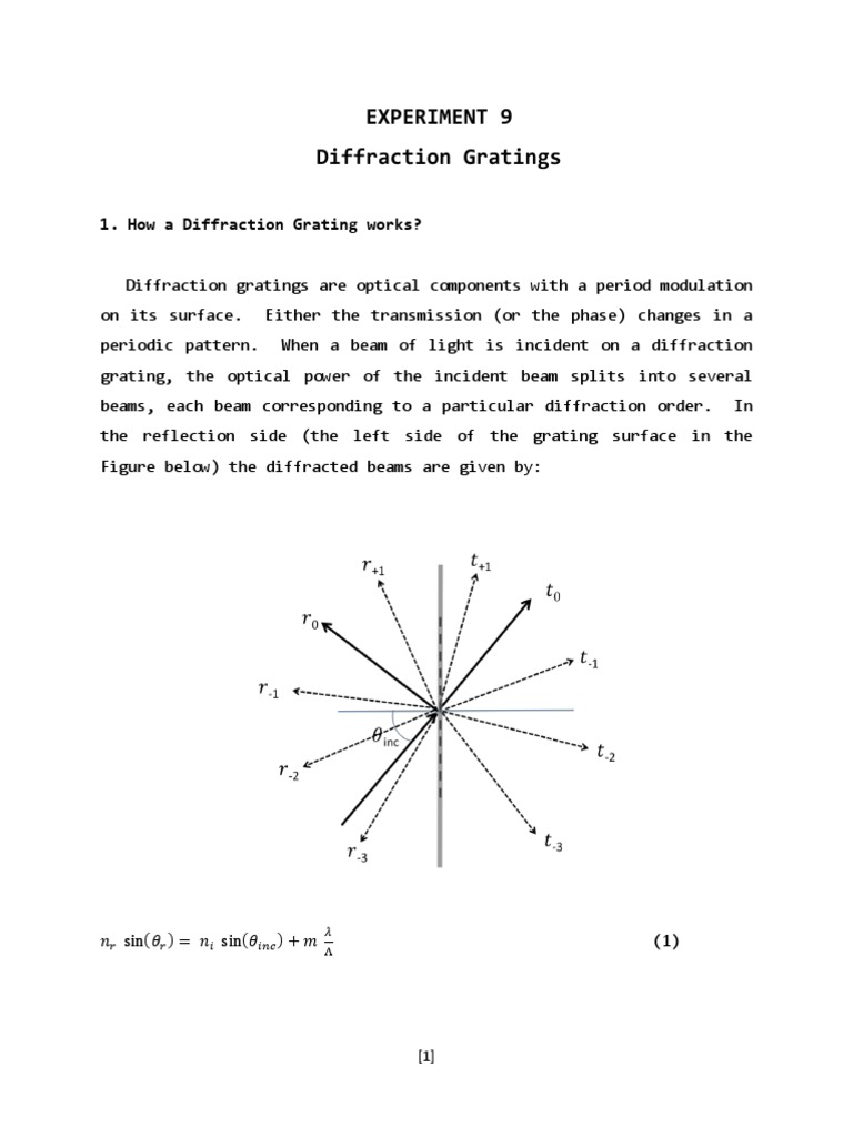 Experiment 9 Diffraction Gratings: 1. How A Diffraction Grating Works ...