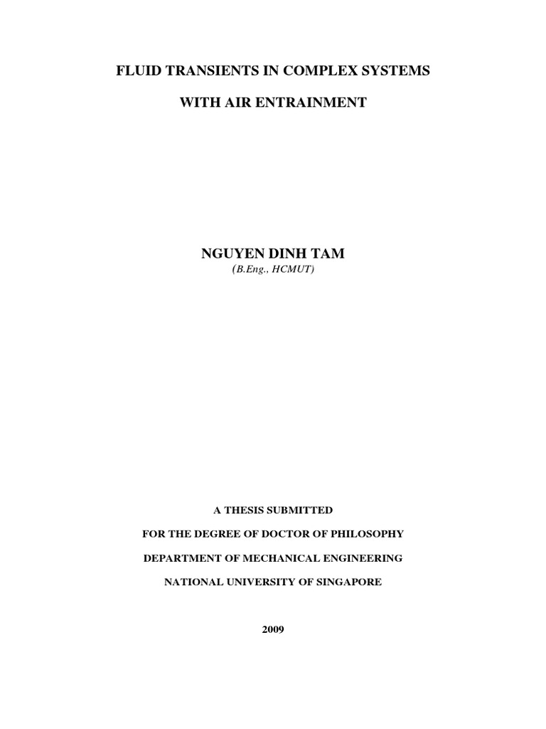 Fluid Transients in Complex Systems With Air Entrainment: B.Eng., HCMUT ...