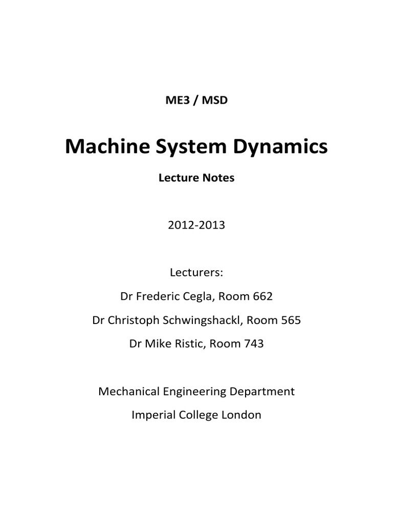 Machine System Dynamics Lecture Notes | PDF | Physics | Mechanics