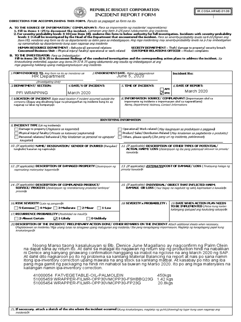Incident Report Form Final PDF | PDF | Prevention | Safety
