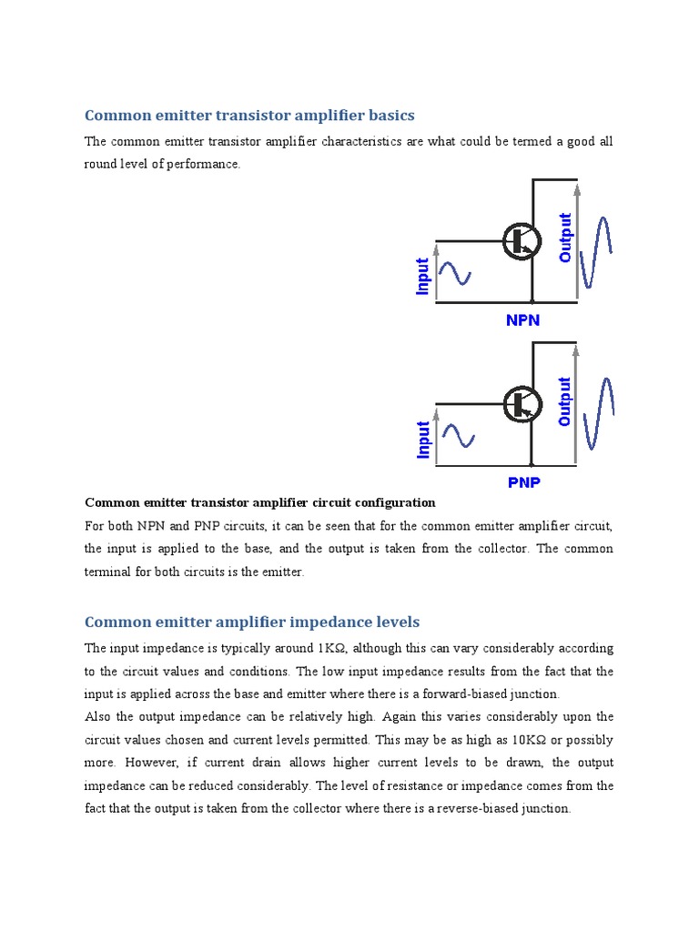 Common Emitter Transistor Amplifier Basics | PDF | Amplifier | Bipolar Junction Transistor