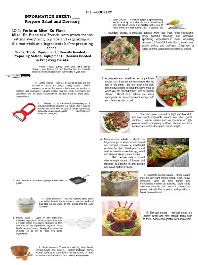 Info Sheet - Salad Preparation | PDF | Salad | Foods