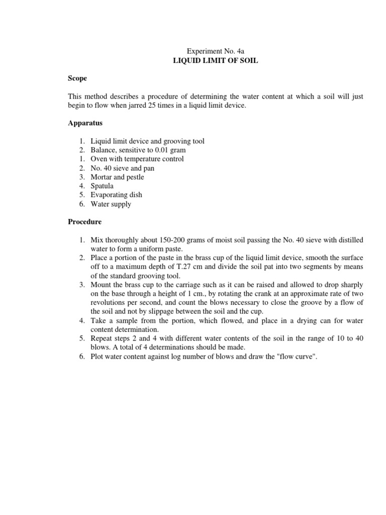 Determining Soil Liquid Limit Method | PDF | Applied And ...