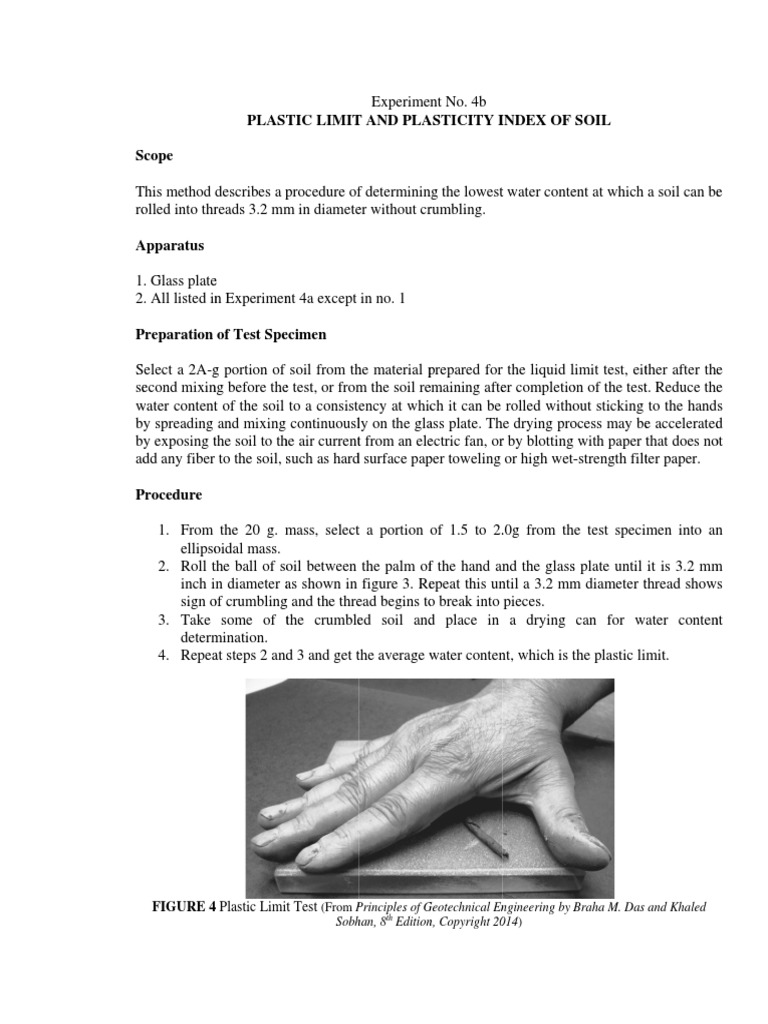Experiment No 4b PLASTIC LIMIT and PLASTICITY INDEX of SOIL PDF | PDF ...