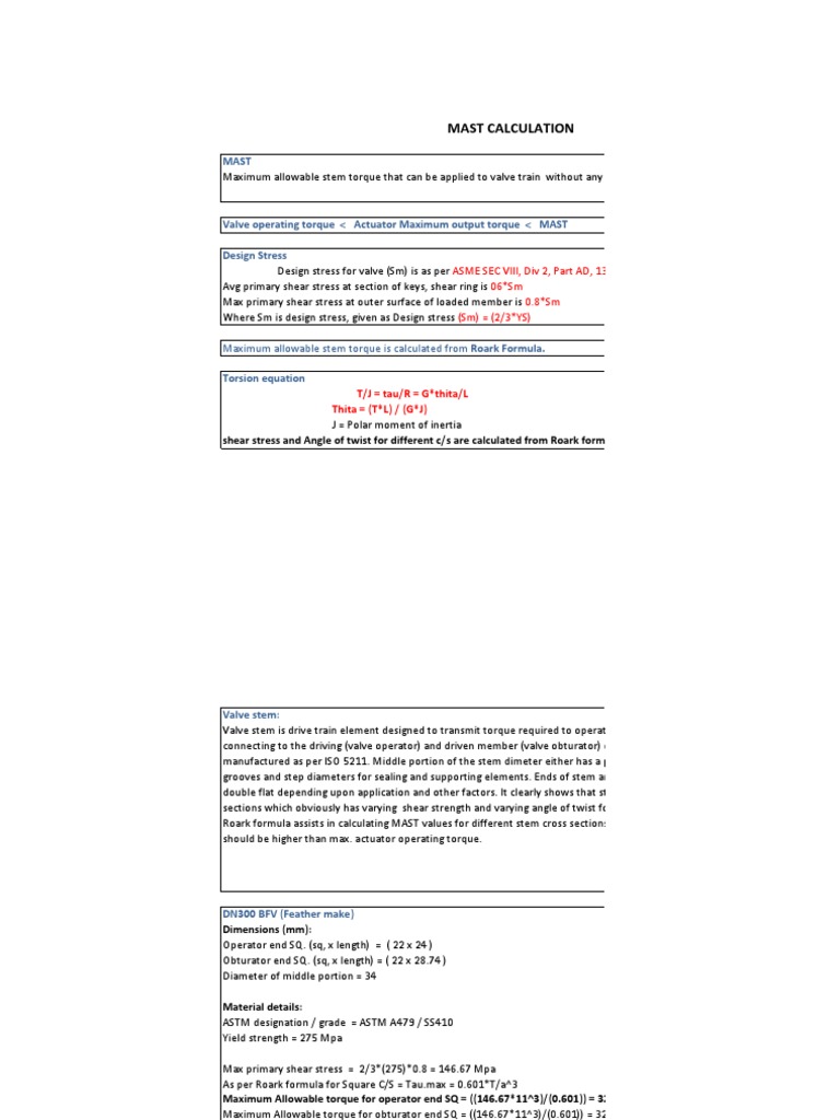 MAST Calculation | PDF | Stress (Mechanics) | Valve