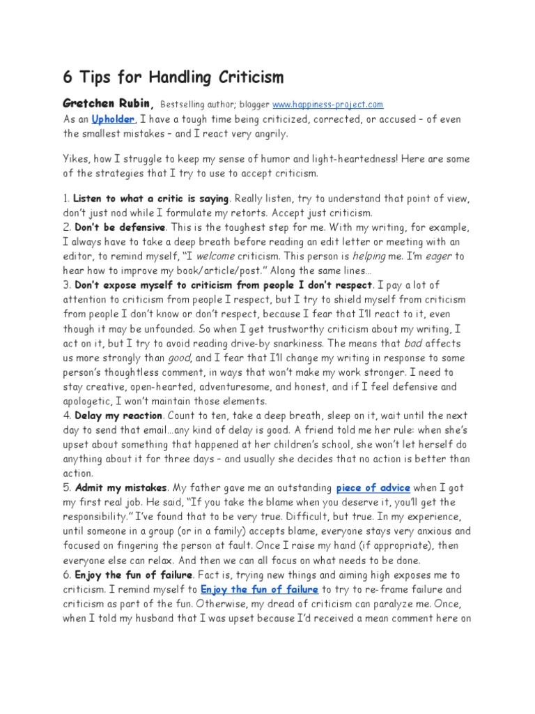 6 Tips For Handling Criticism | PDF | Criticism 6 Tips For Handling Criticism | PDF | Criticism