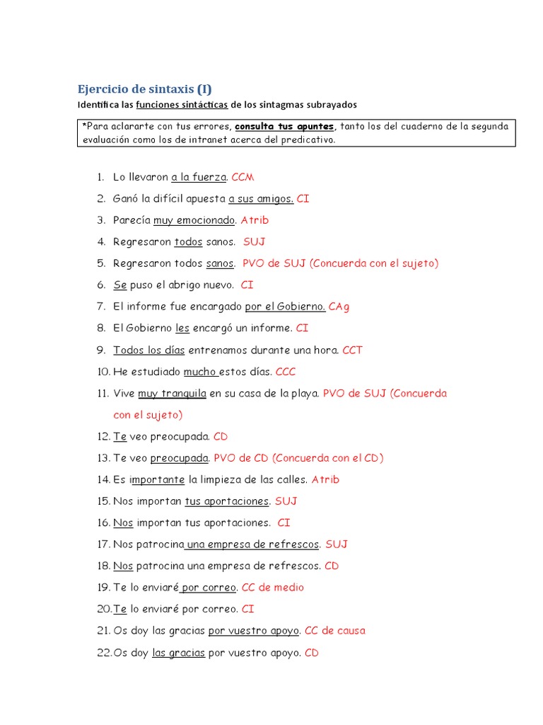 Ejercicio de Sintaxis (I) RESUELTO | PDF