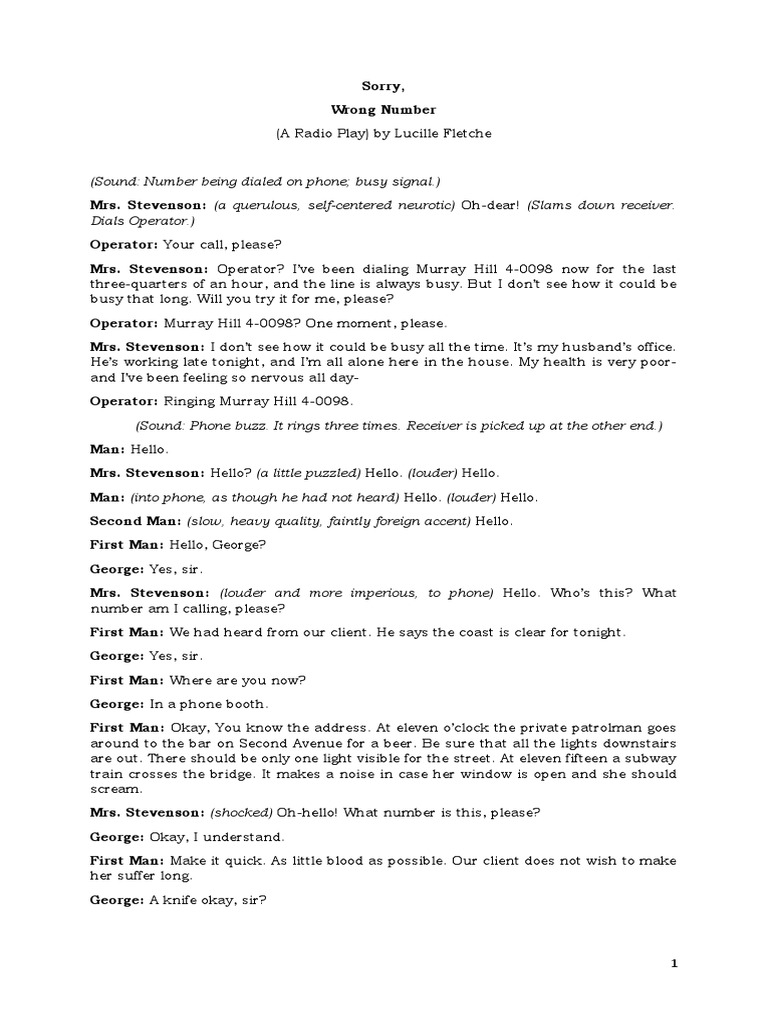 Sorry Wrong Number Script | PDF