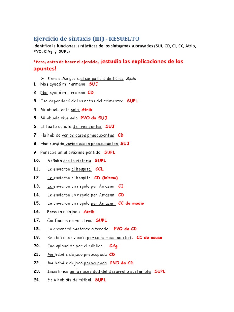 Ejercicio de Sintaxis (III) RESUELTO | PDF