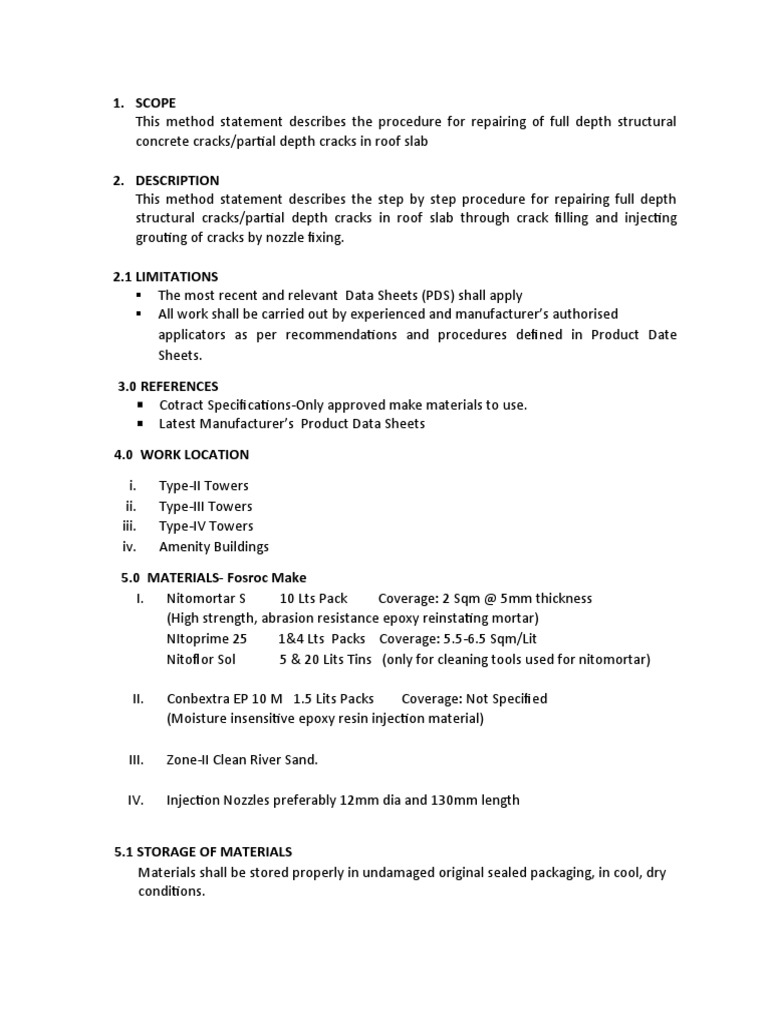 Roof Slab Crack Repair Method Statement | PDF | Building Engineering ...