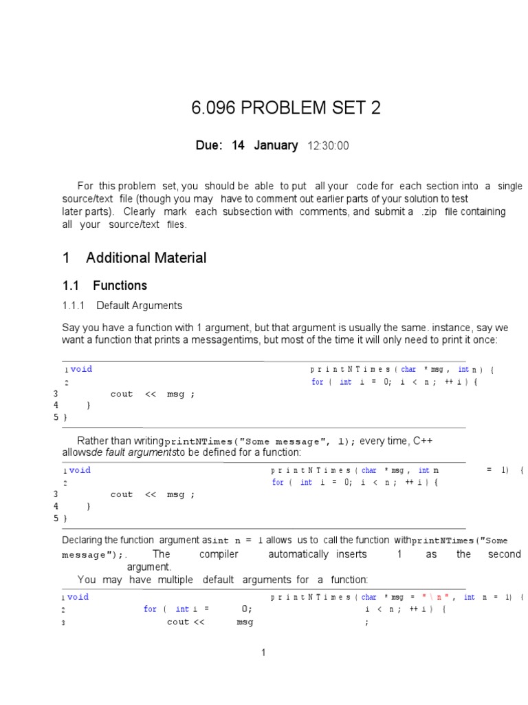 6.096 Problem Set 2: 1 Additional Material | PDF | Pointer (Computer ...