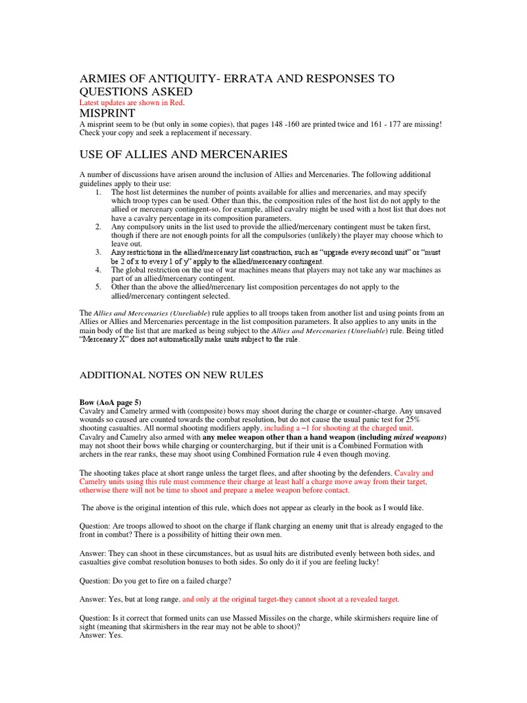 AOA Questions and Errata Oct 2012 PDF | PDF | Cavalry | Infantry