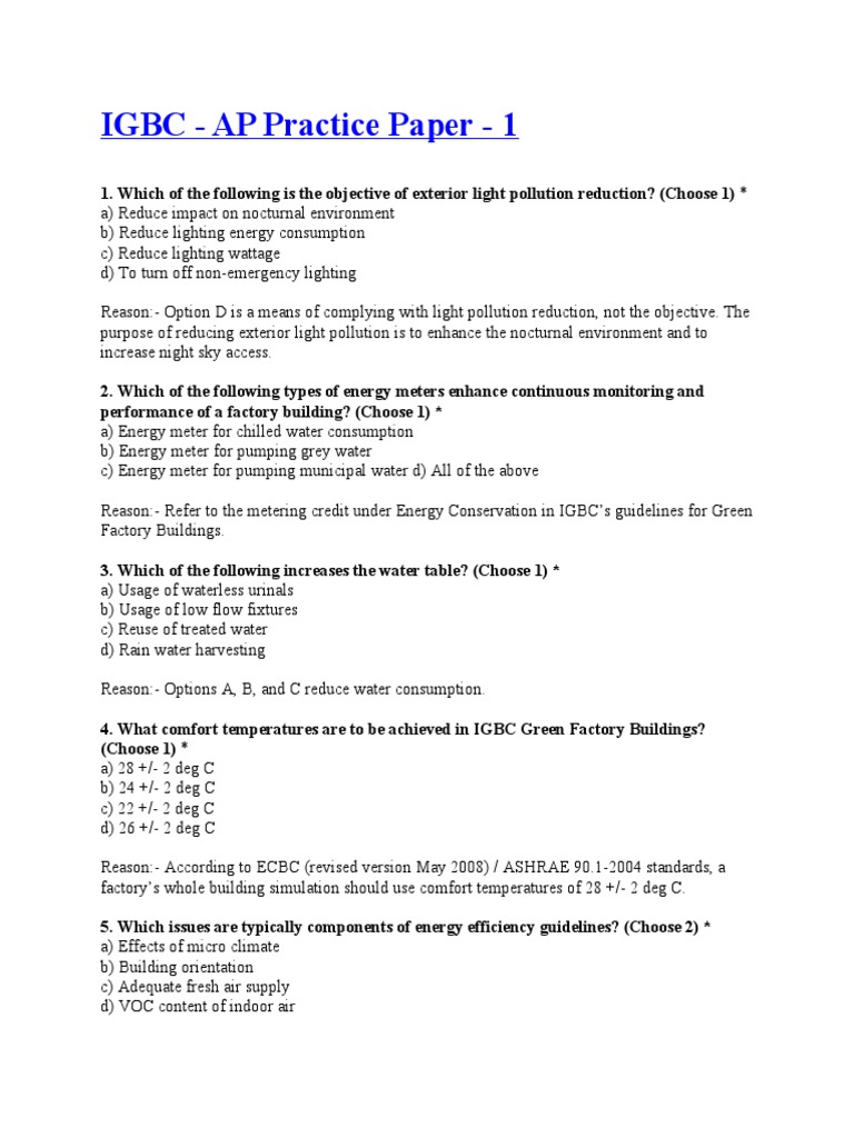 IGBC - AP Practice Paper - 1 | PDF | Leadership In Energy And ...