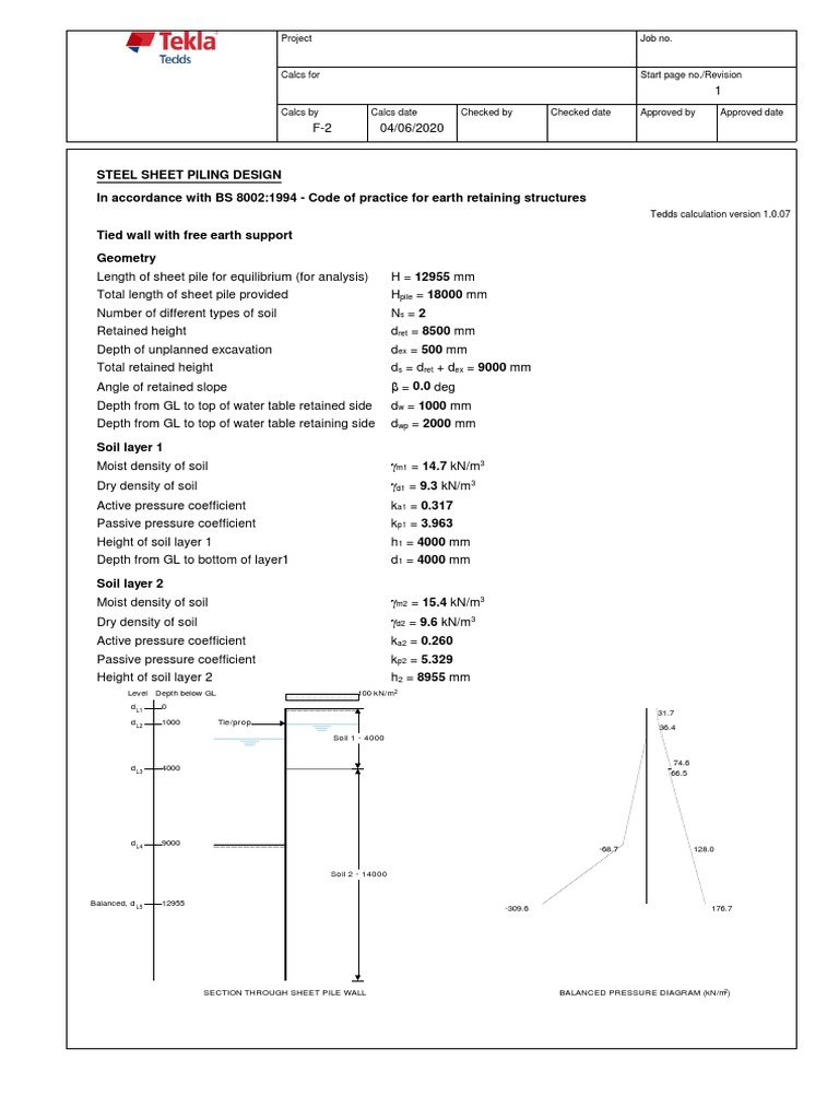 Steel Sheet Piling Design in Accordance With BS 8002:1994 - Code of ...