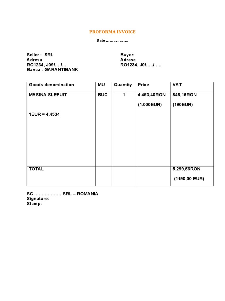 Proforma Invoice: Date: . | PDF