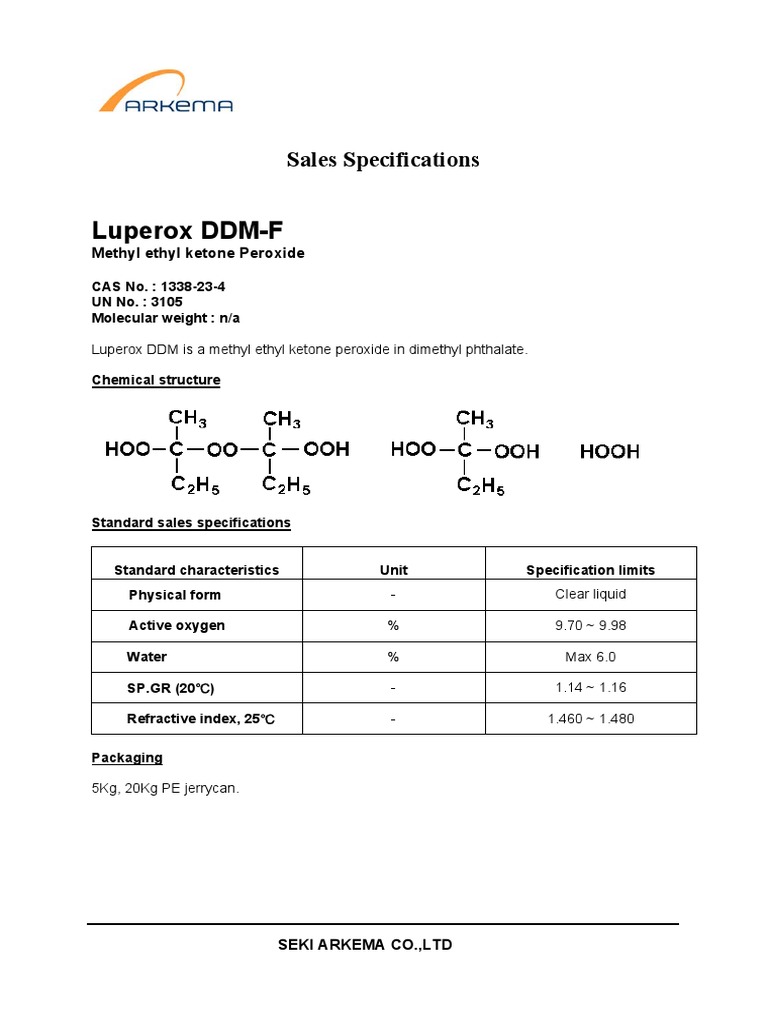 Luperox DDM-F: Sales Specifications | PDF