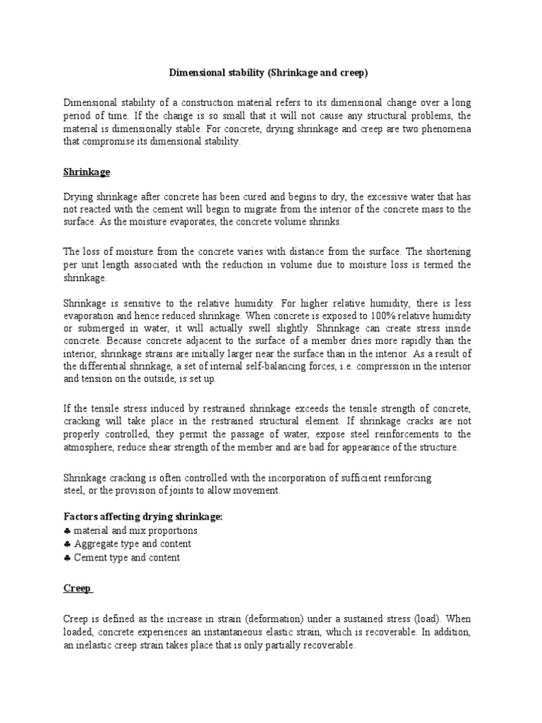 Dimensional Stability of Concrete | PDF | Strength Of Materials ...