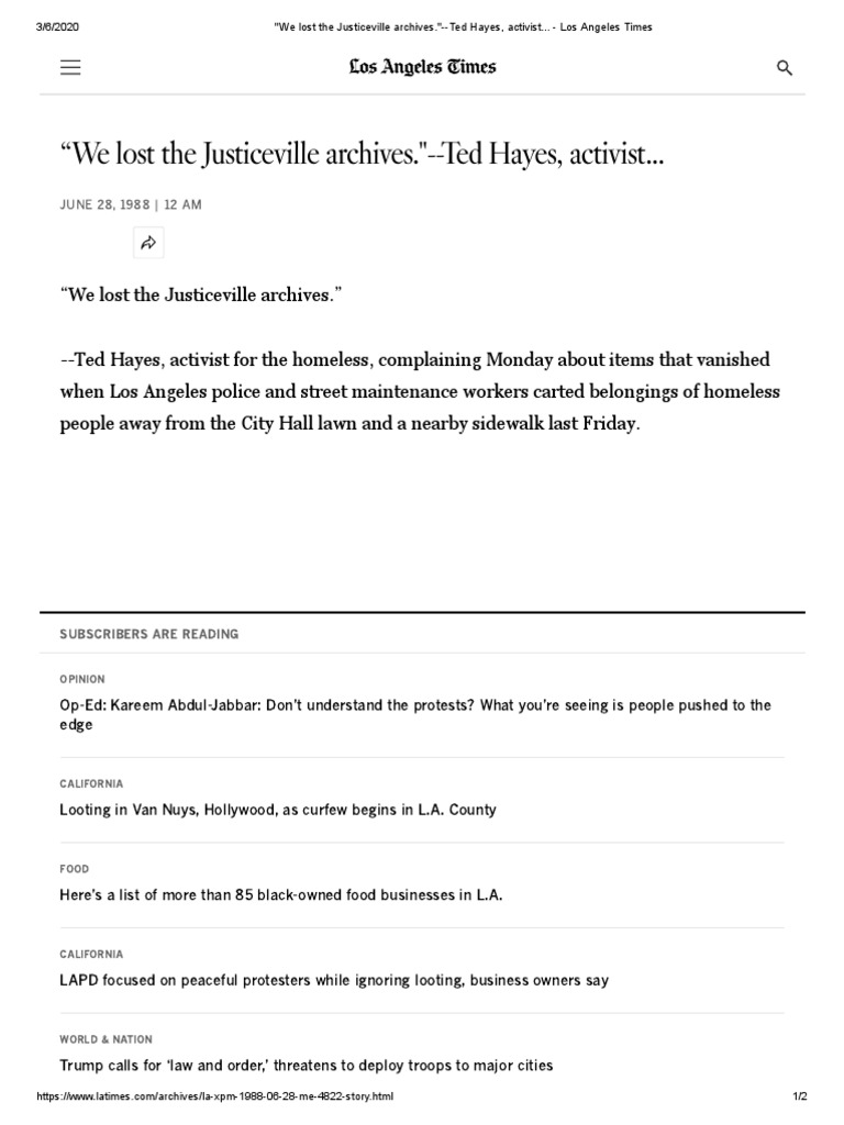 We Lost The Justiceville Archives. - Ted Hayes, Activist... - Los ...