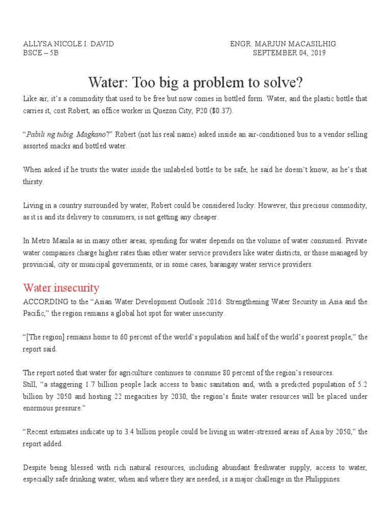 Water Assignment | PDF | Wastewater | Water Pollution