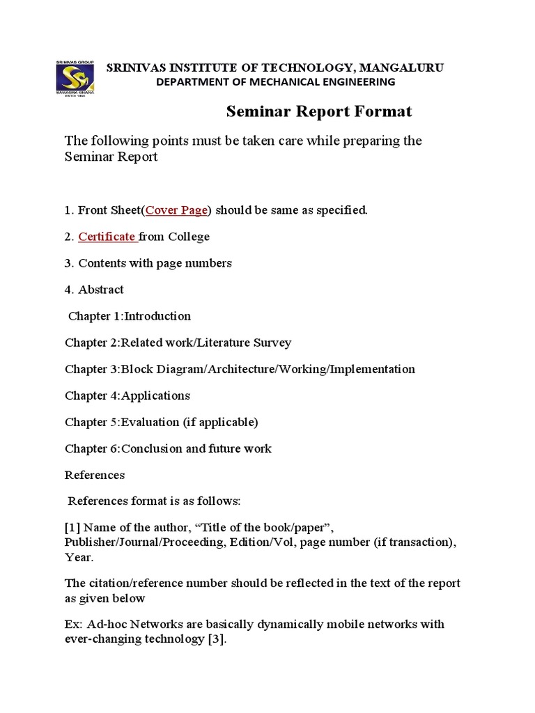 Seminar Report Format: The Following Points Must Be Taken Care While ...