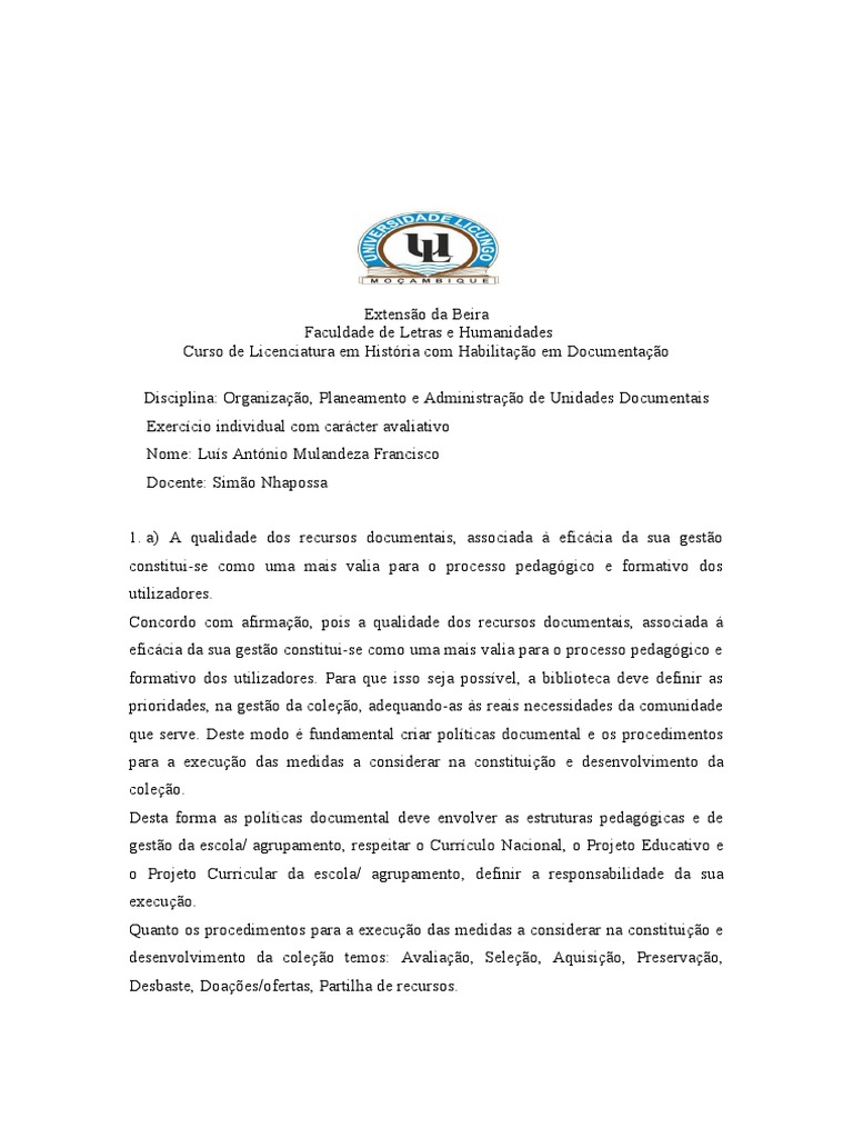 Respostas de OPAUD-1 | PDF | Bibliotecas | Pedagogia