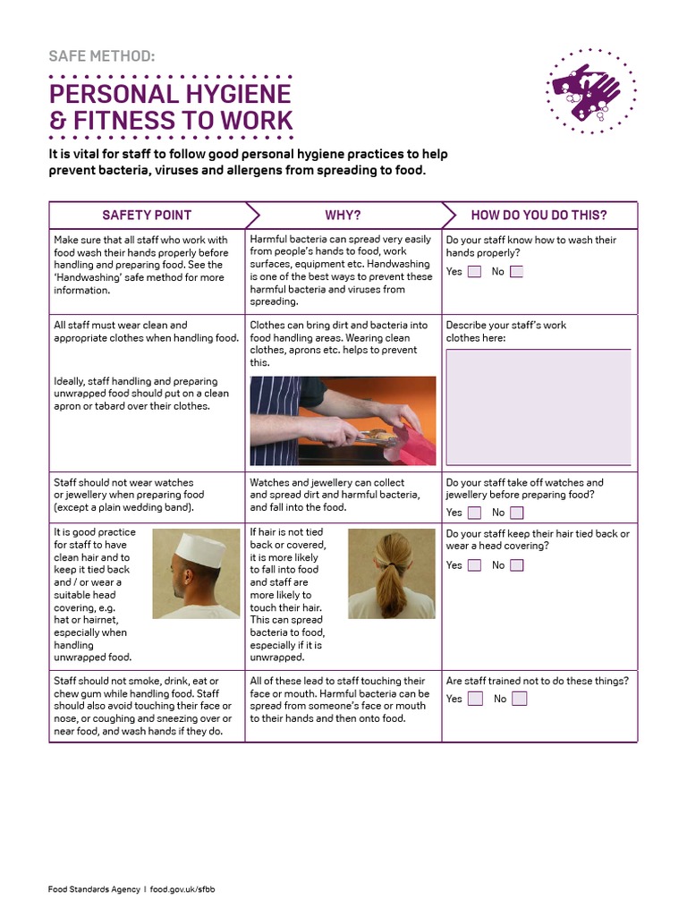 Personal Hygiene & Fitness To Work: Safe Method | PDF | Hand Washing ...