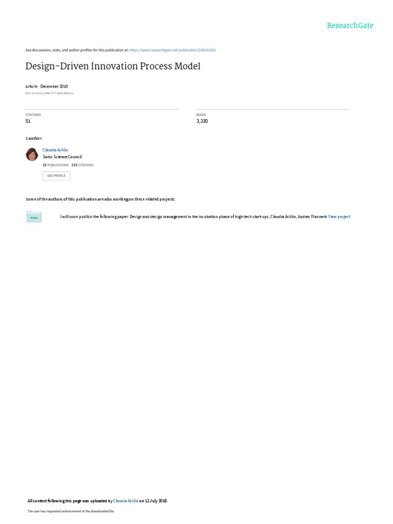 Design Driven Innovation Process Model: December 2010 | PDF ...