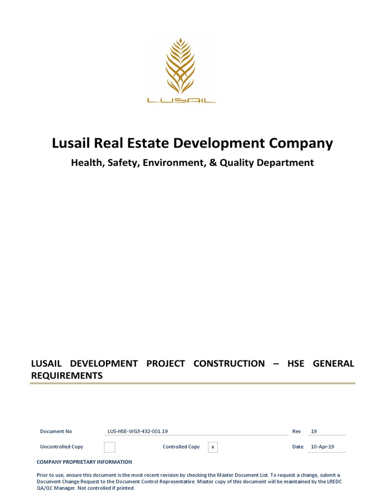 LREDC Construction Project HSE Requirements | PDF | Occupational Safety ...