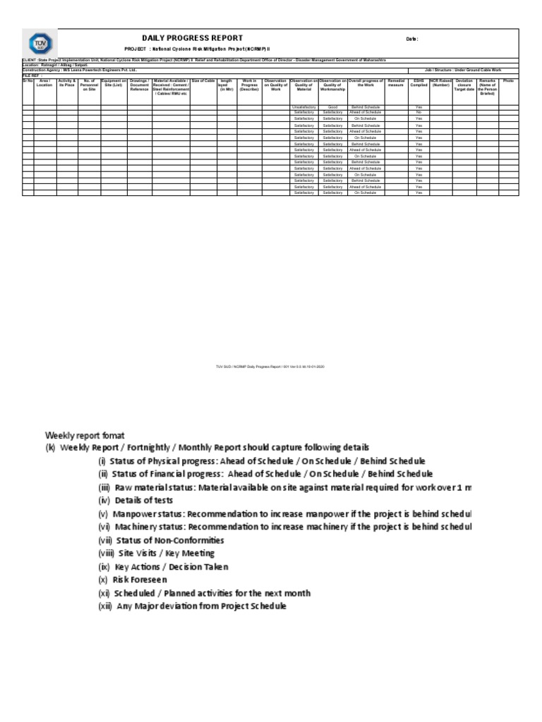 Daily Progress Report: Date: PROJECT: National Cyclone Risk Mitigation ...