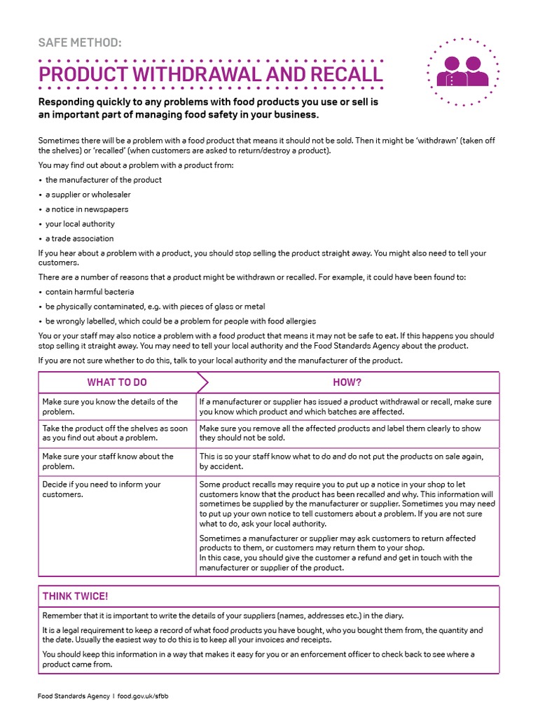 SFBB Retailers Management 05 Recall Suppliers | PDF | Food Safety | Foods