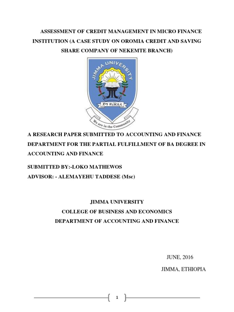 Assessment of Credit Management in Micro Finance Institution (A Case ...