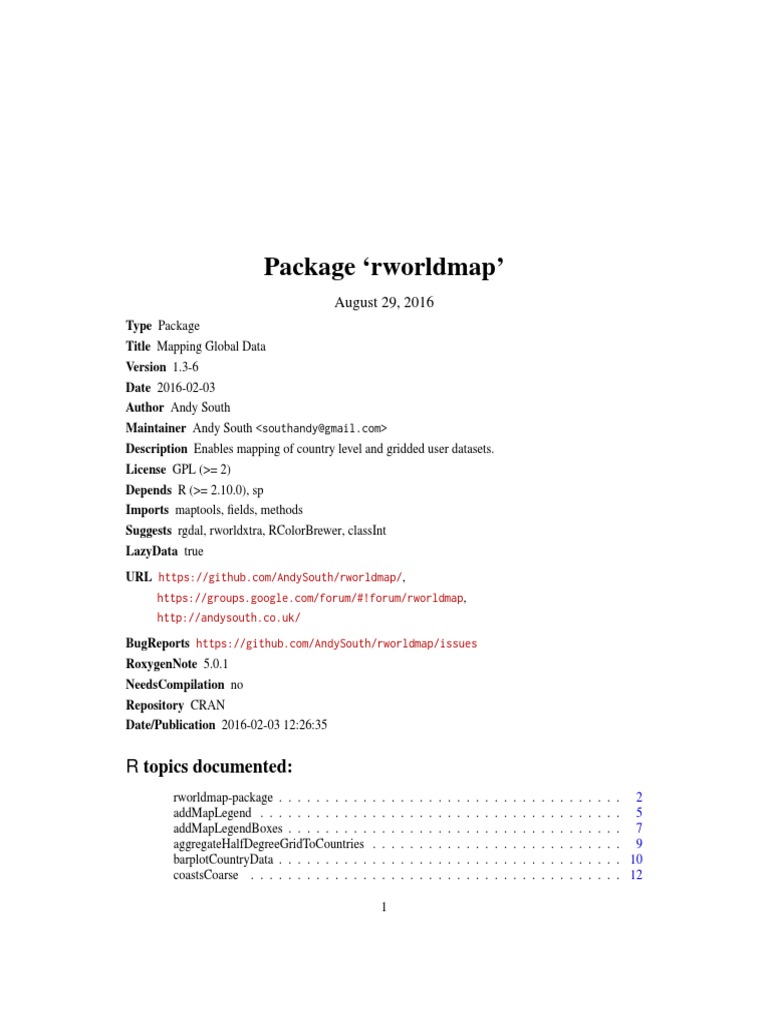 Package Rworldmap': R Topics Documented | PDF | Parameter (Computer Programming) | Teaching ...