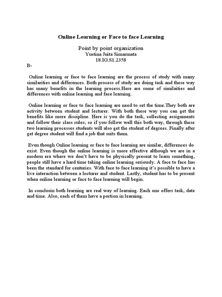 Online vs Face-to-Face Learning Comparison | PDF | Career & Growth ...