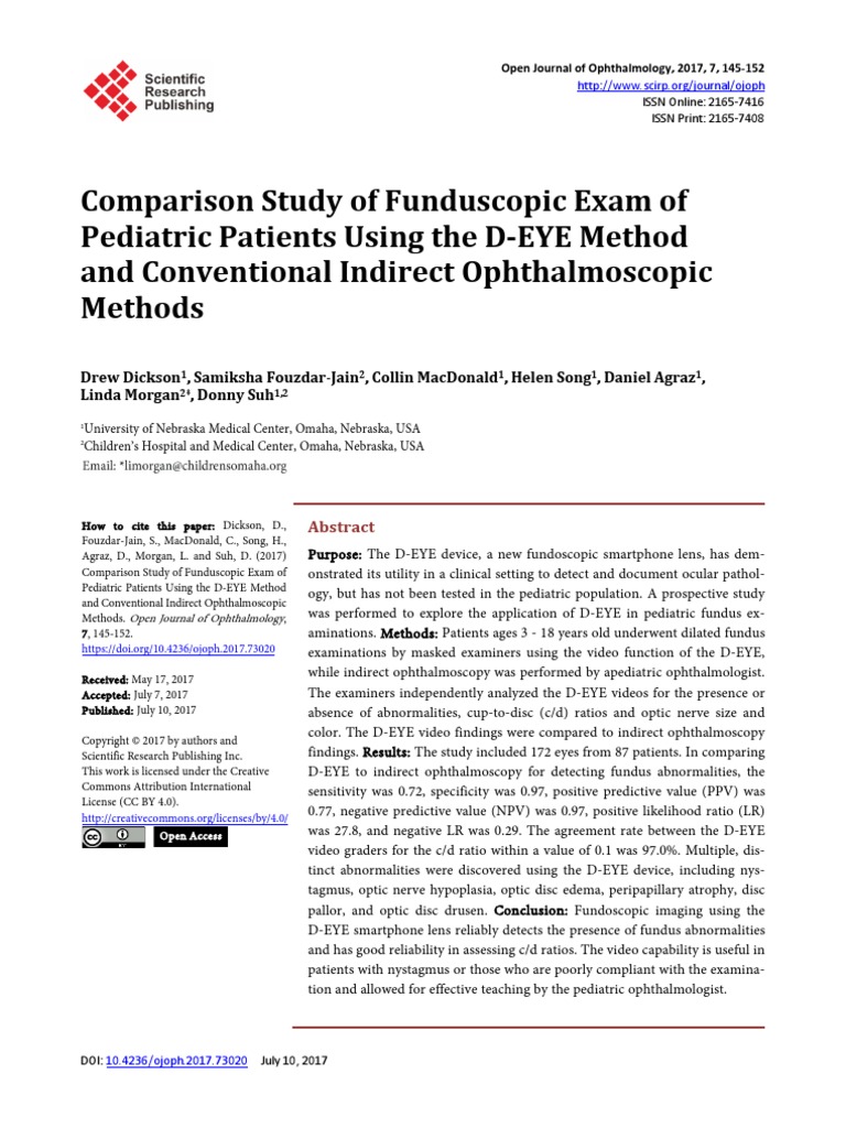 Comparison Study of Funduscopic Exam of Pediatric Patients Using The D ...