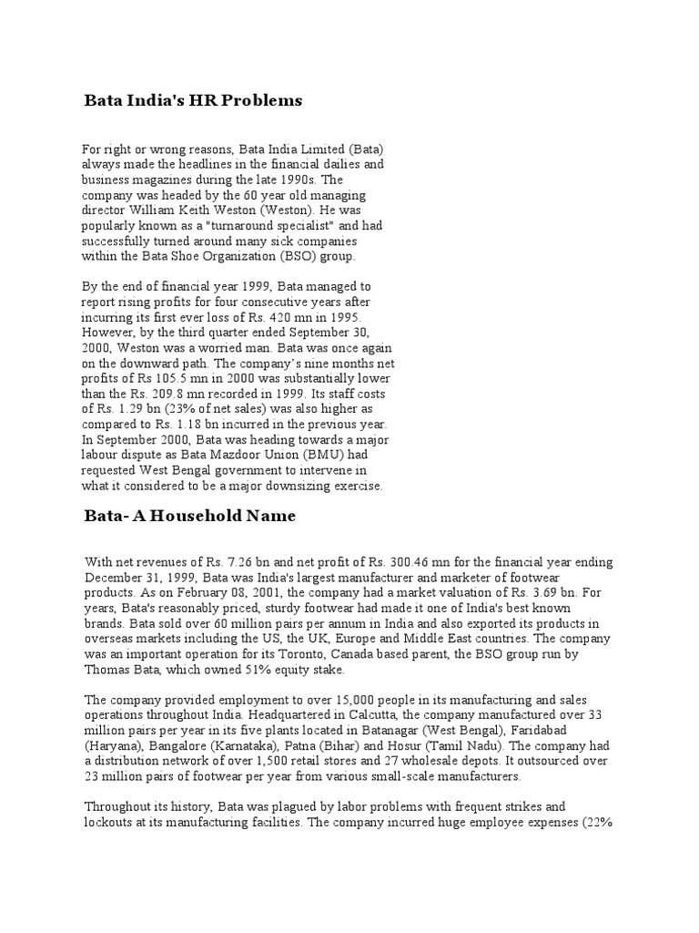 Bata India's HR Problems | PDF | Lockout (Industry) | Strike Action