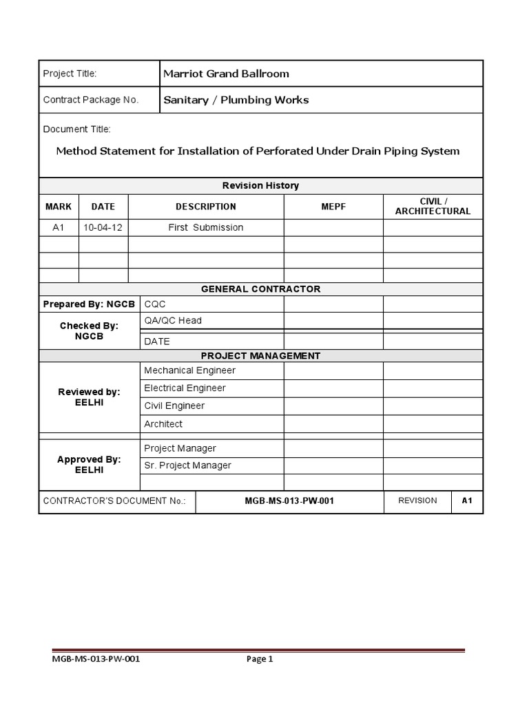 MS For Installation For PVC Perforated Pipes of Underdrain System ...