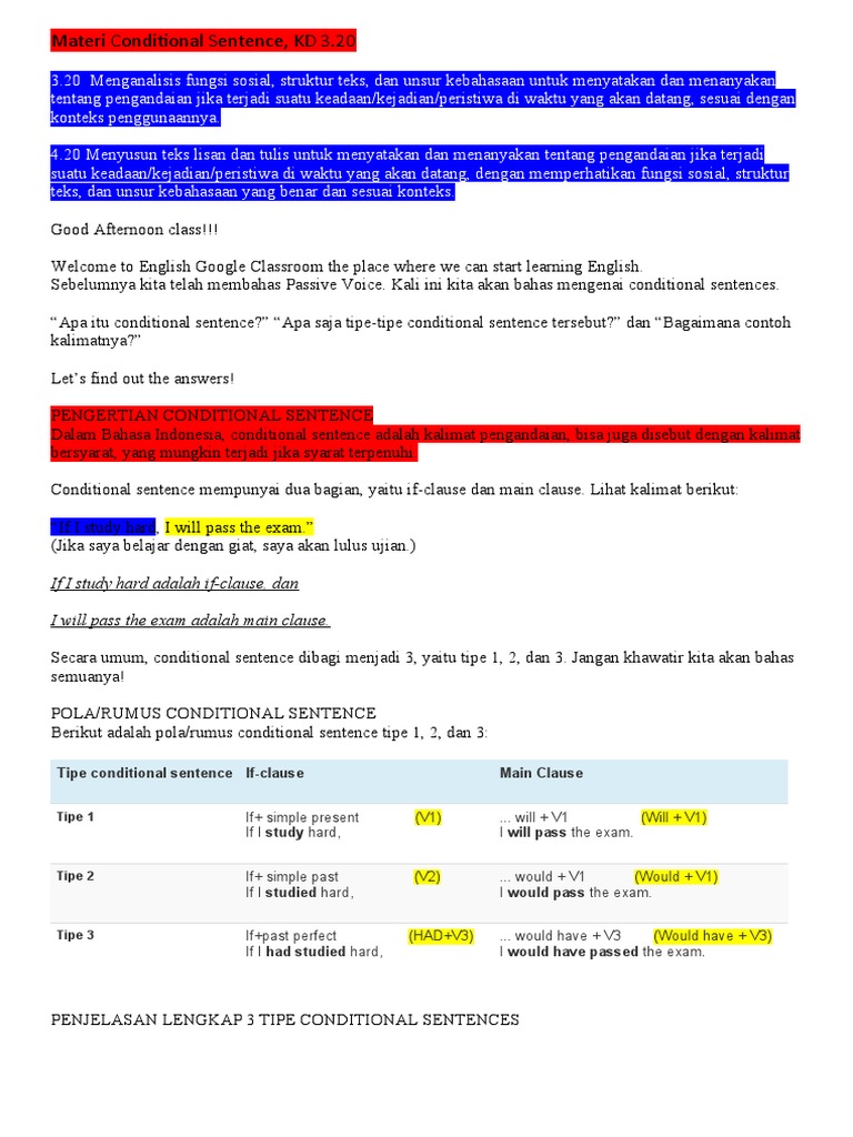 Materi Conditional Sentence Kd. 3.20 | PDF