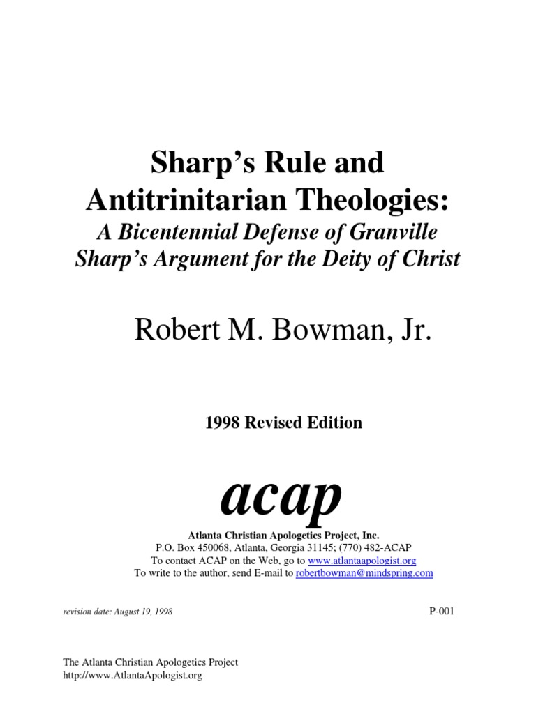 Sharp's Rule and Antitrinitarian Theologies:: Robert M. Bowman, JR ...