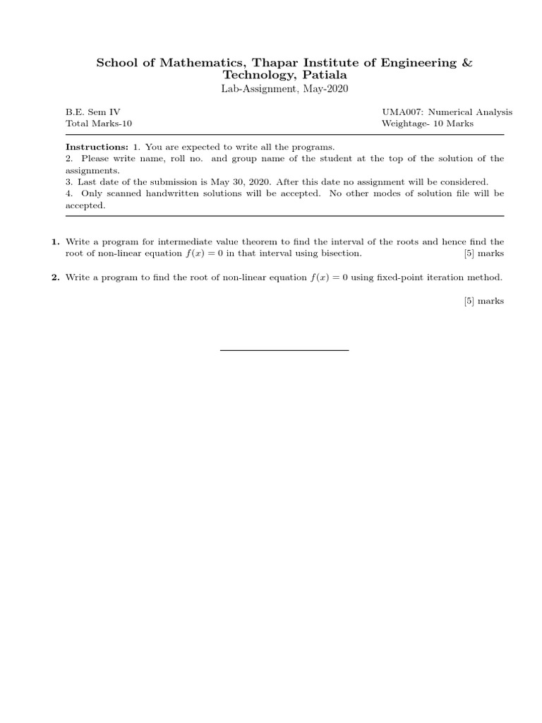 School of Mathematics, Thapar Institute of Engineering & Technology ...