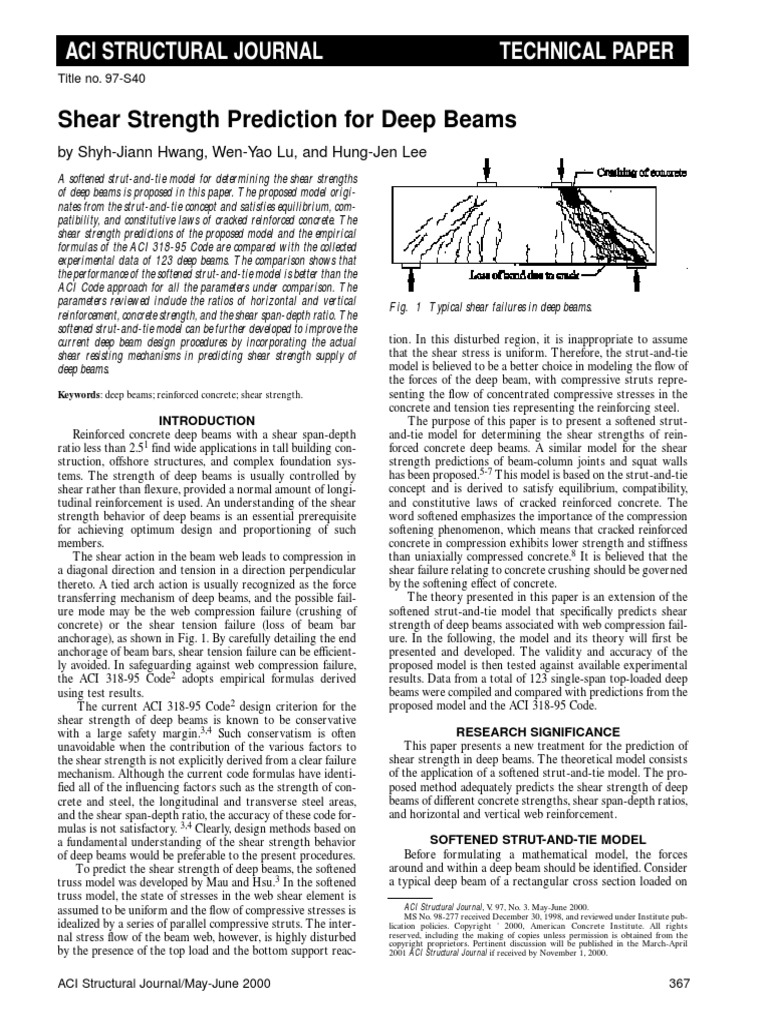 Shear Strength Prediction For Deep Beams: Aci Structural Journal ...